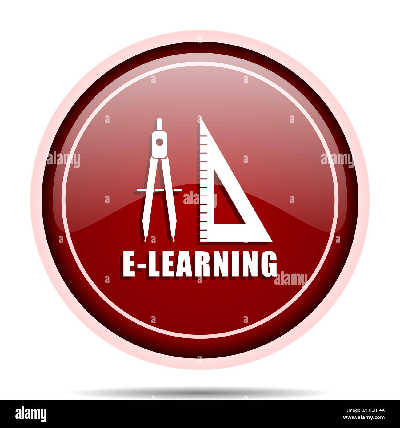 Learning red glossy round web icon. Circle isolated internet button for ...