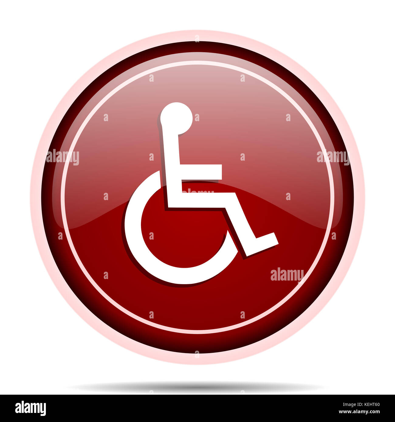 Wheelchair red glossy round web icon. Circle isolated internet button ...