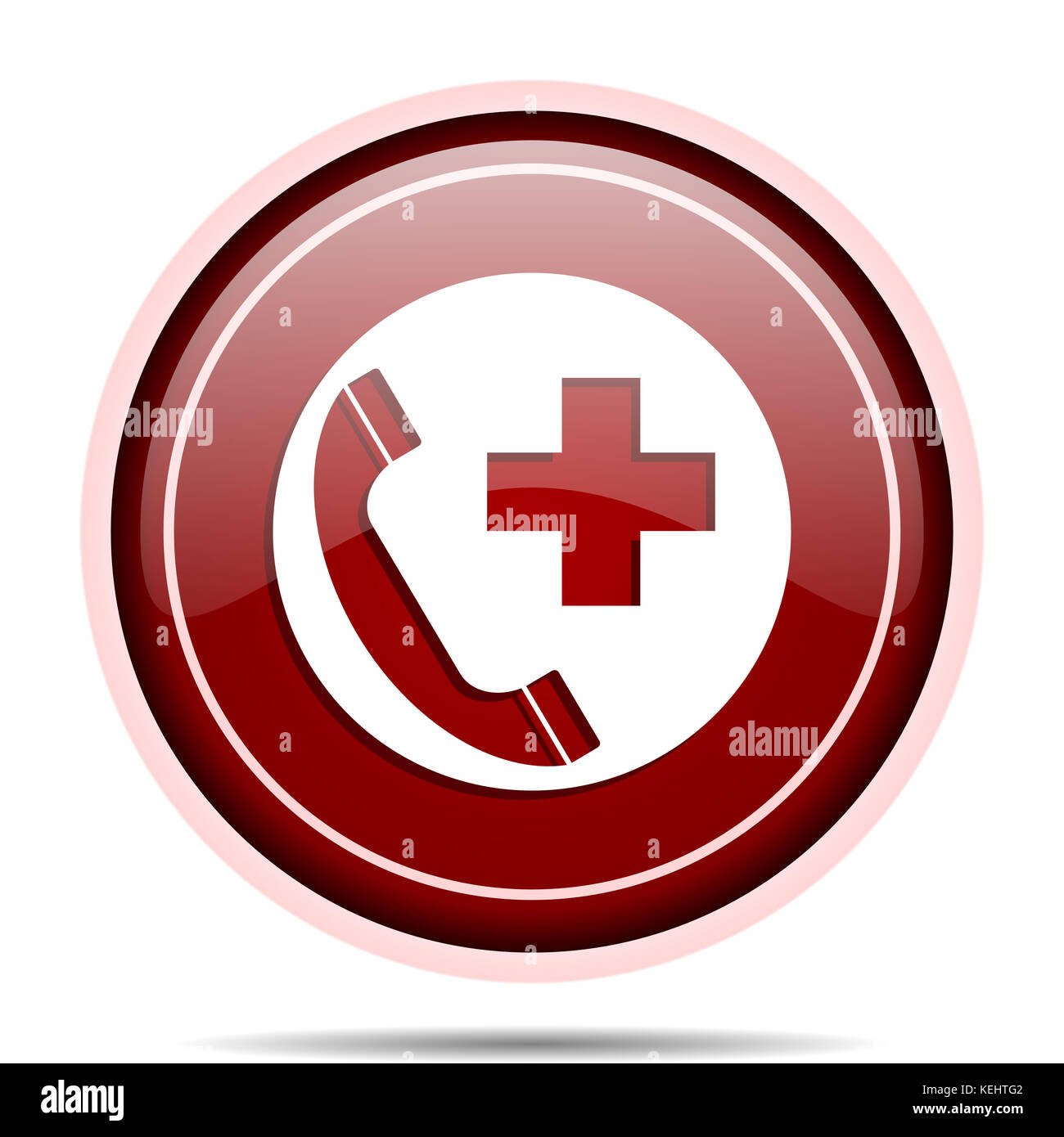 Emergency call red glossy round web icon. Circle isolated internet ...