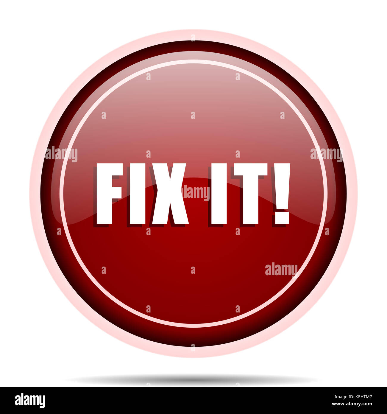 Fix it red glossy round web icon. Circle isolated internet button for ...