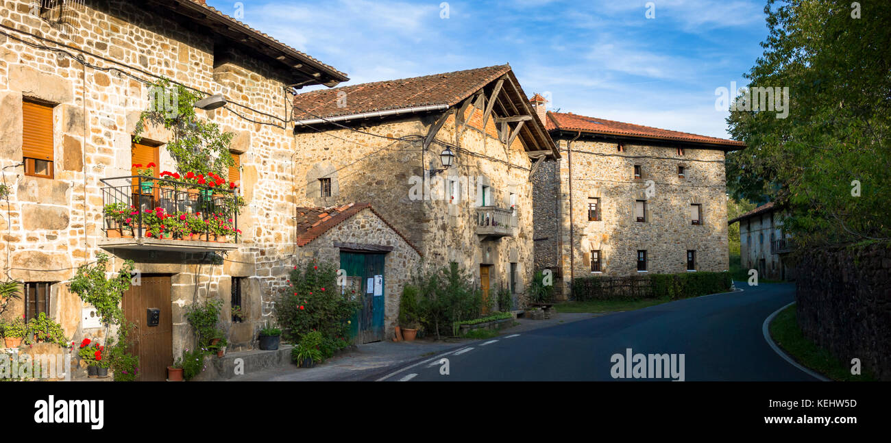 Traditional old Basque homesteads architecture in Zubialde in the ...