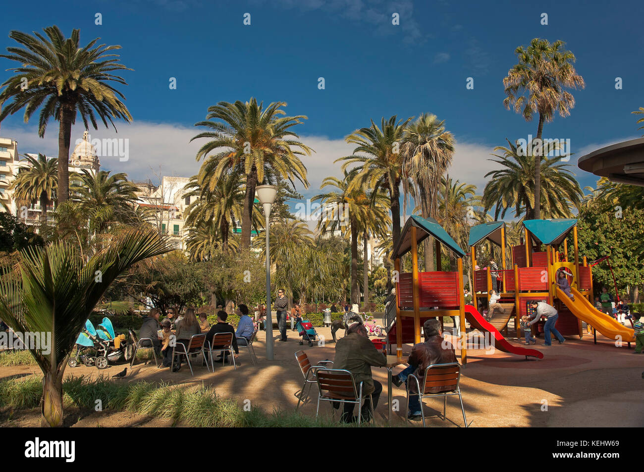 Alameda Park - terrace bar and playground, Malaga, Region of Andalusia ...