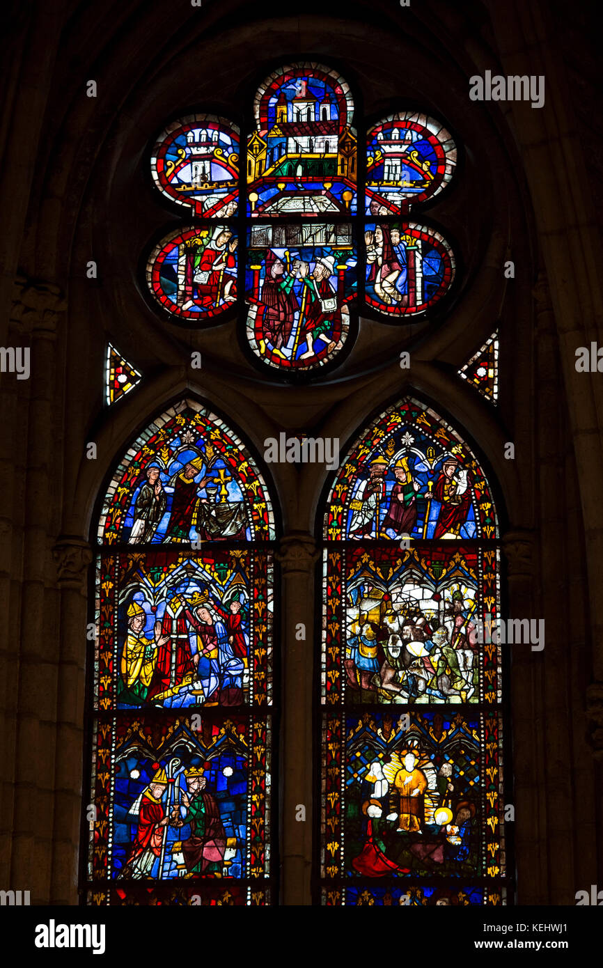 Stained glass window in Cathedral de Santa Maria de Leon in Leon ...