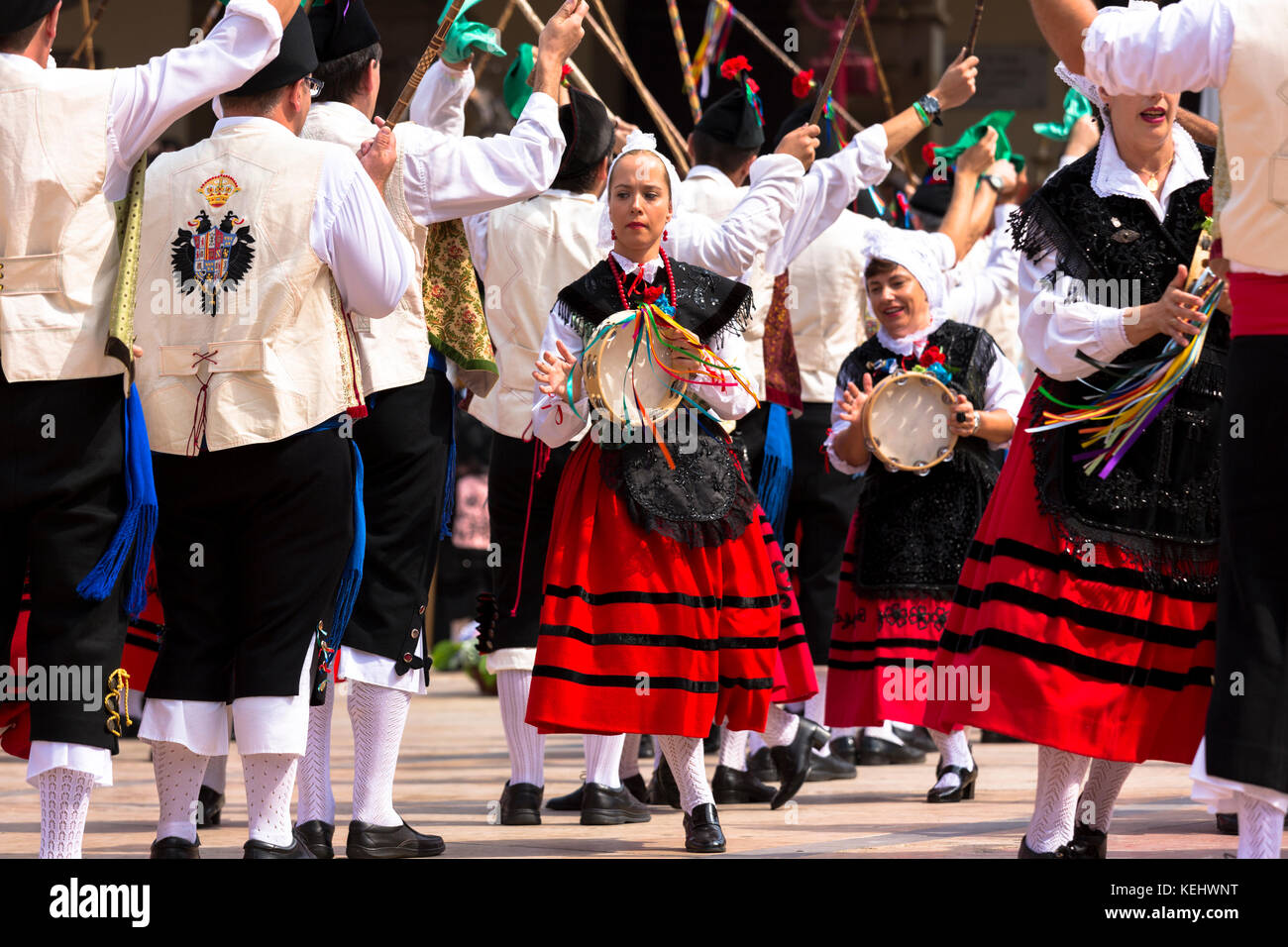Dancing at traditional fiesta at Villaviciosa in Asturias, Northern ...
