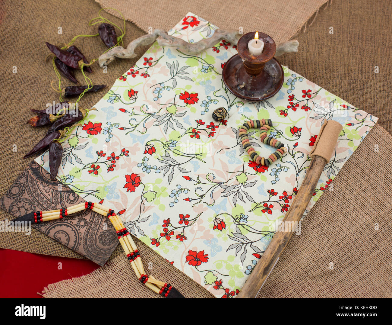 Sewing textile or cloth. Gold scissors pin cushion, and natural white ...