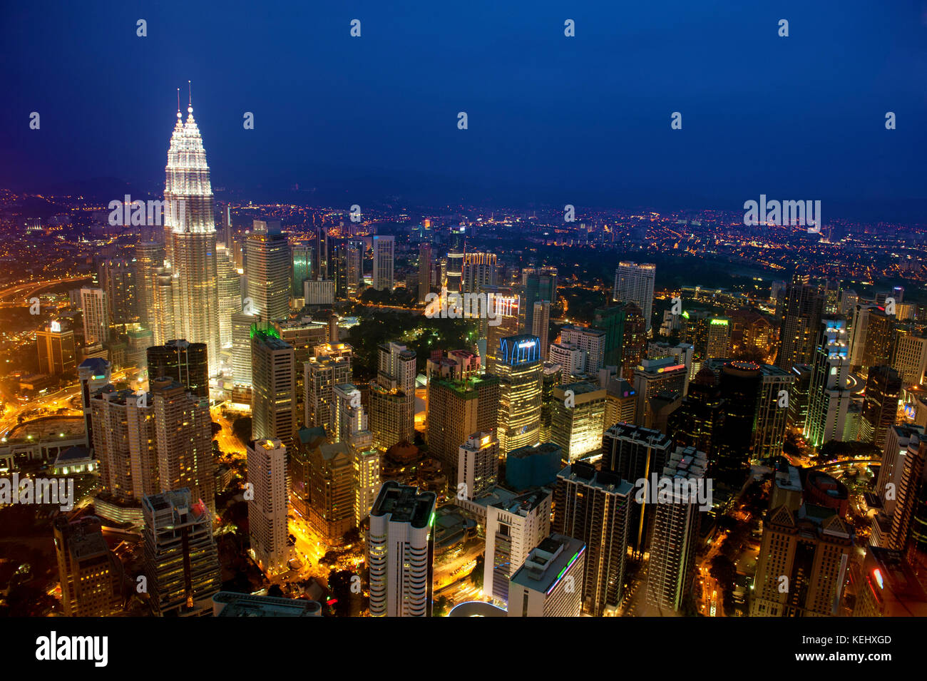 Sunset Aerial View with blue sky of Kuala Lumpur skyline, capital city ...