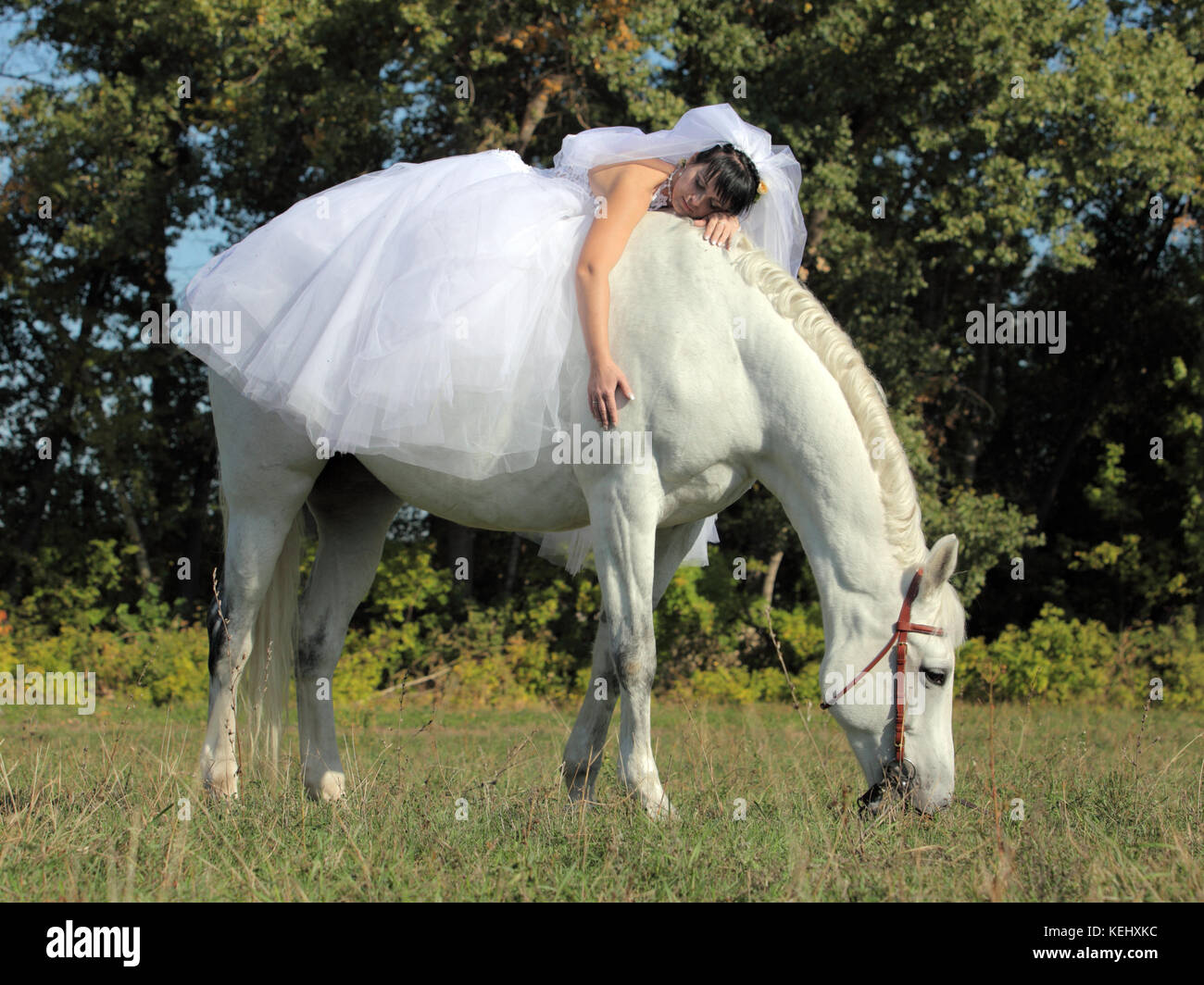 Runaway bride on horseback riding Stock Photo - Alamy