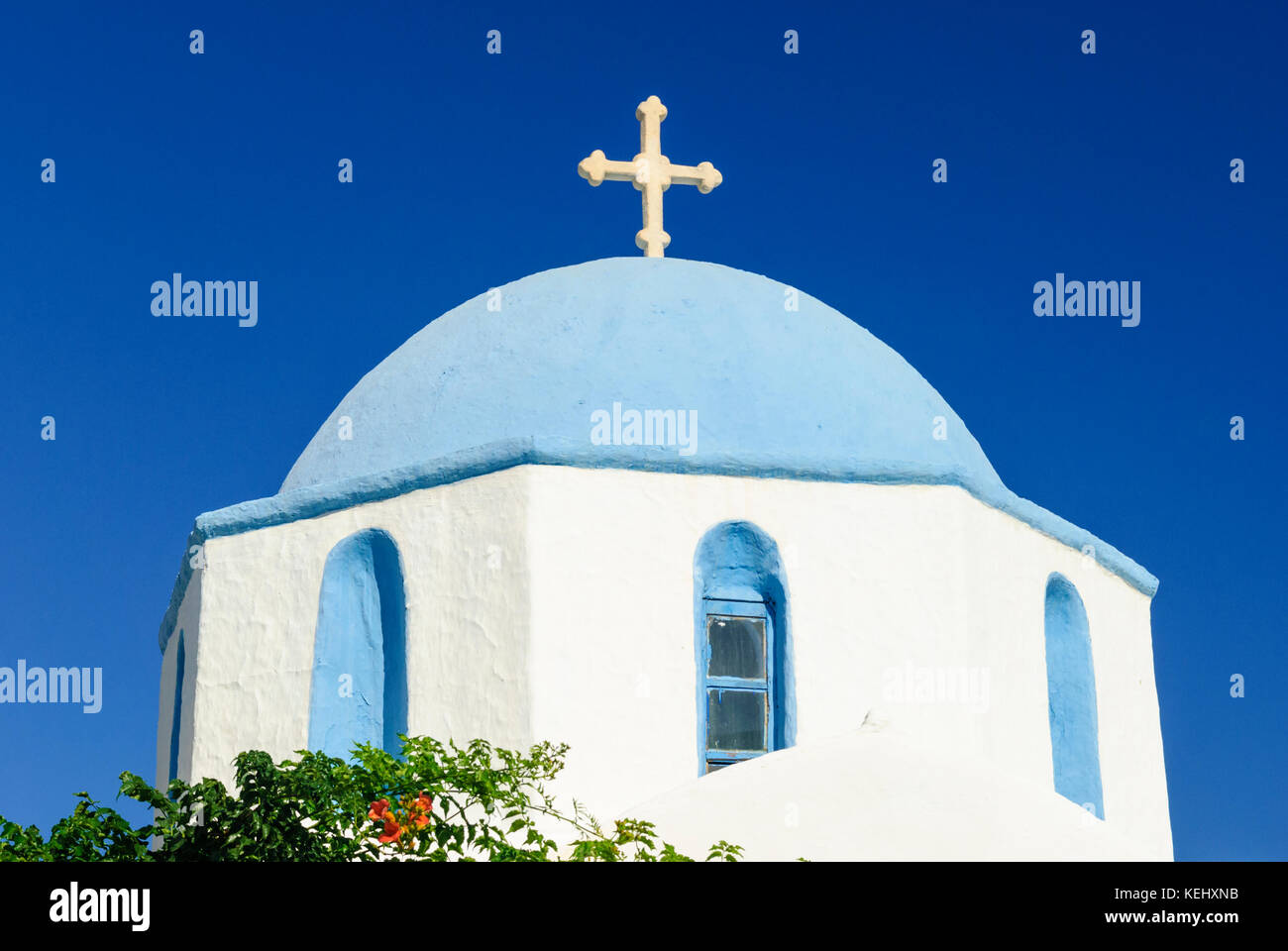 Blue domed white church in Paros, Cyclades, Greece Stock Photo - Alamy