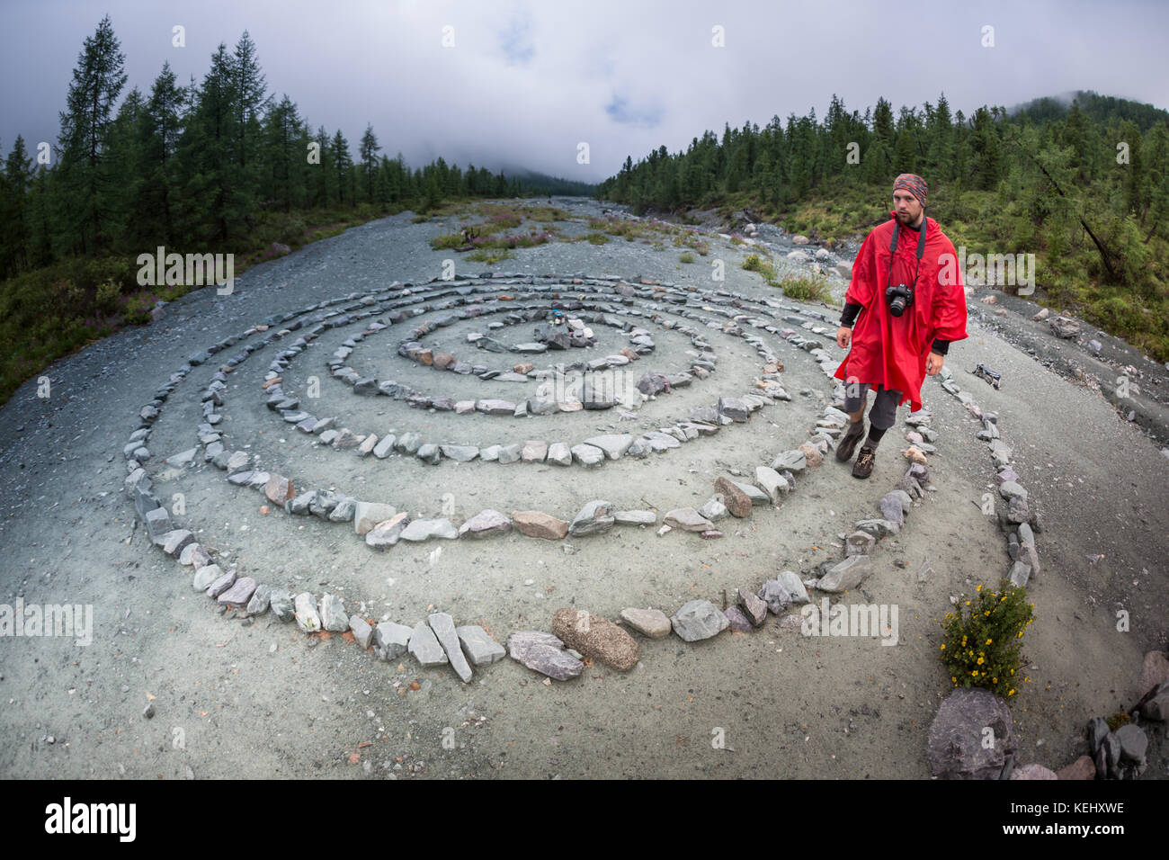 Old labyrinth meditation maze of stone in Altai, Russia Stock Photo - Alamy