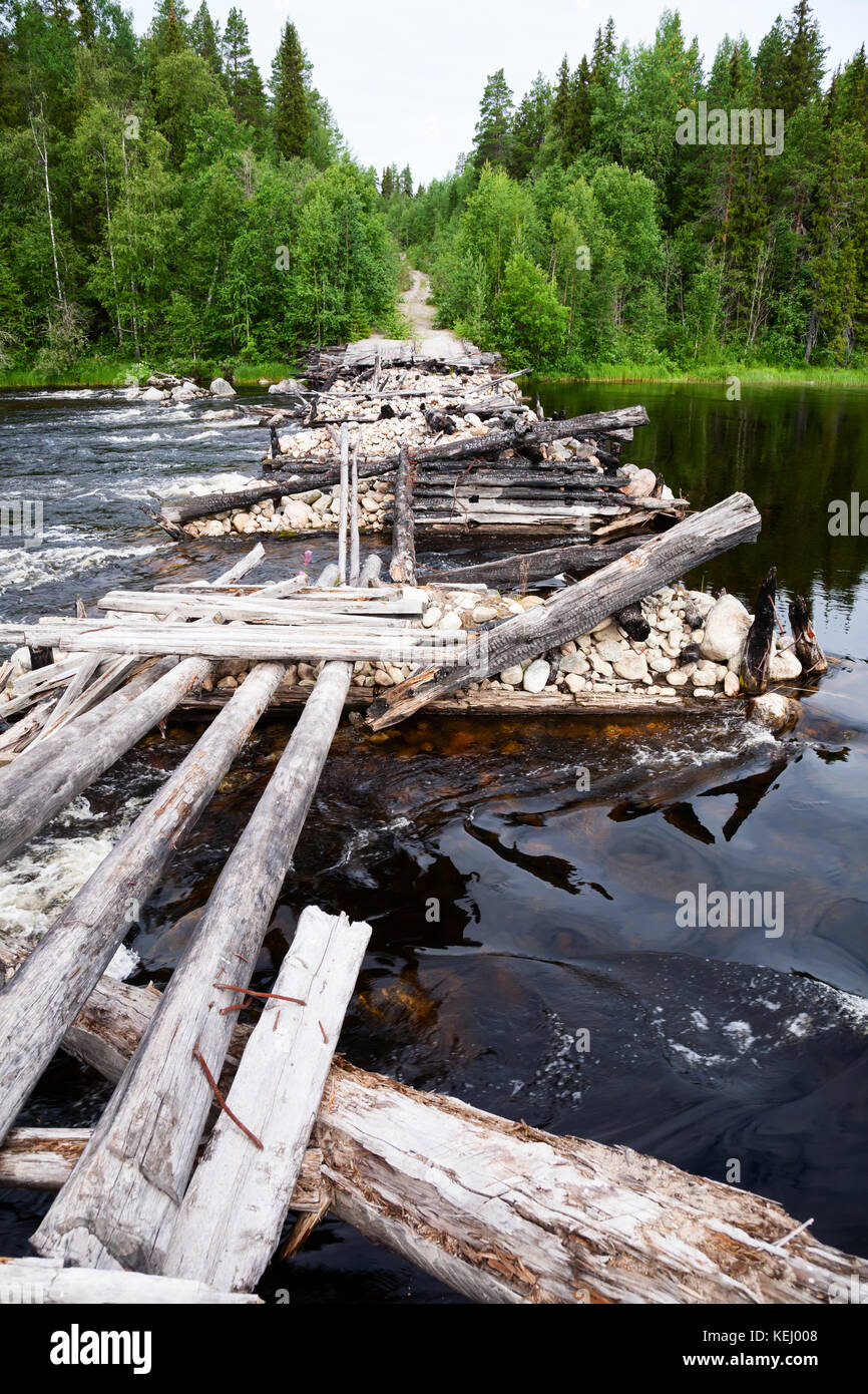 Demolished wooden bridge in Karelia, Russia Stock Photo - Alamy