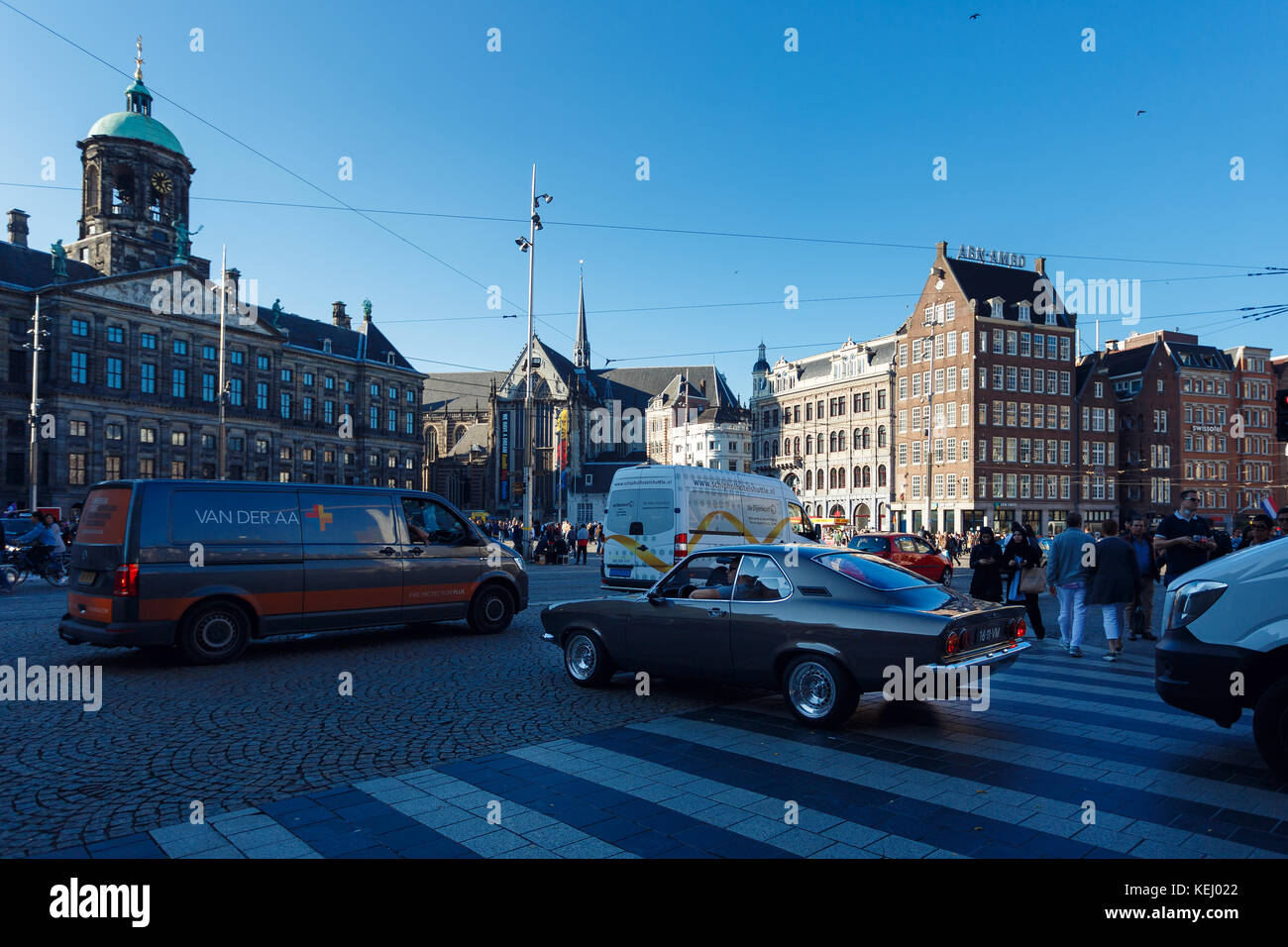 Amsterdam, Netherlands - September 23 2017: Traffic on Dam Square at ...