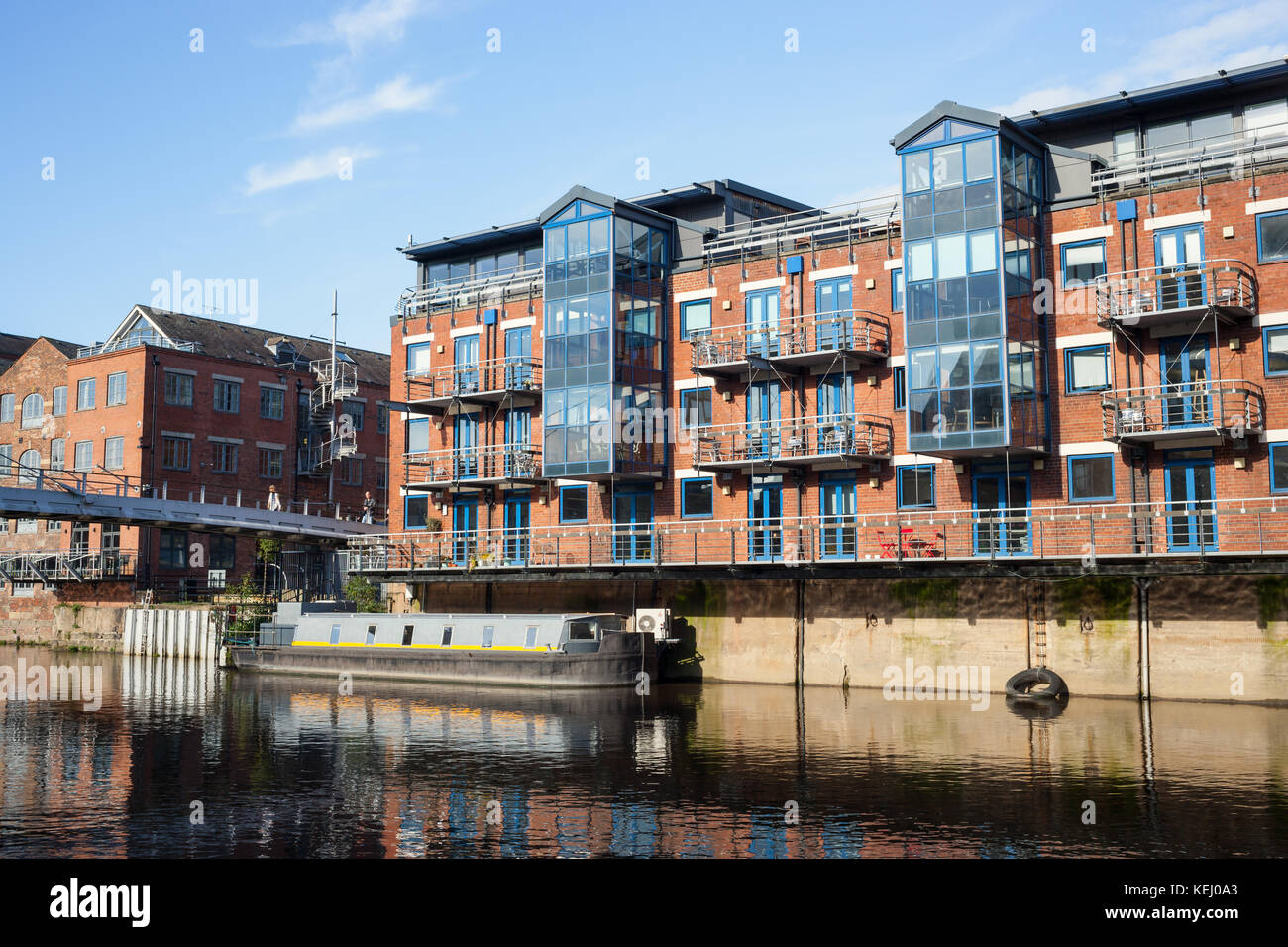 A view of the waterfront along the Leeds-Liverpool Canal in Leeds ...