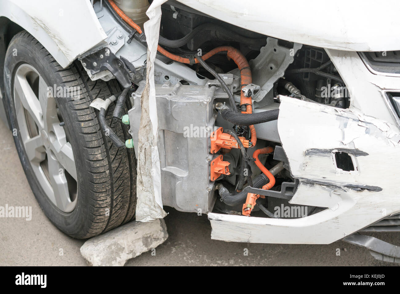 Front of car get damaged by accident on the road.Car crash accident on ...