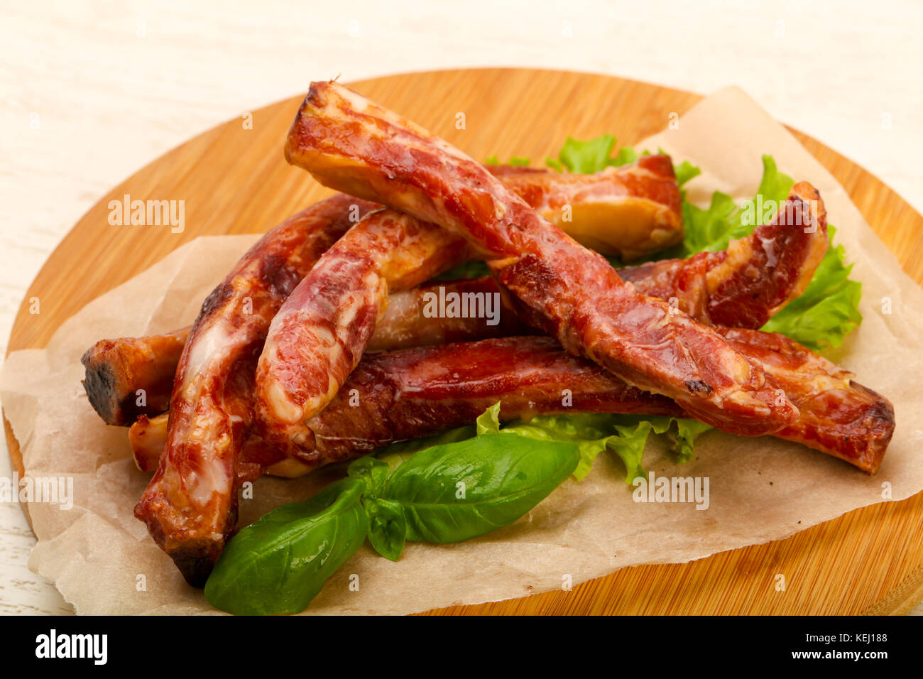 Smoked pork ribs snack Stock Photo - Alamy