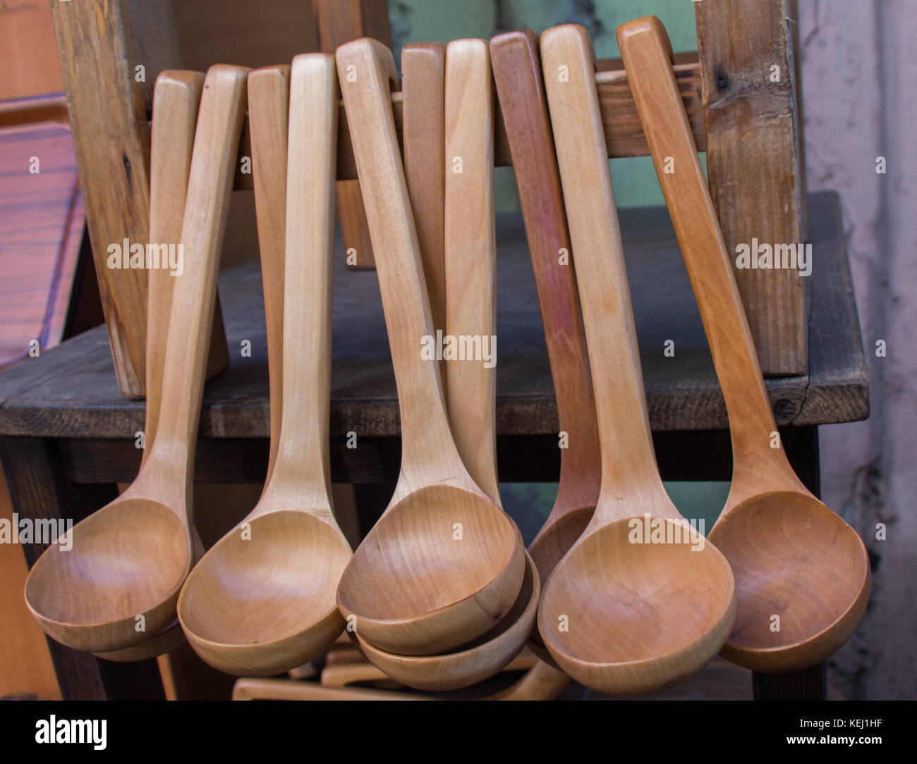 dozens of soup spoon or tablespoon made of wood Stock Photo - Alamy