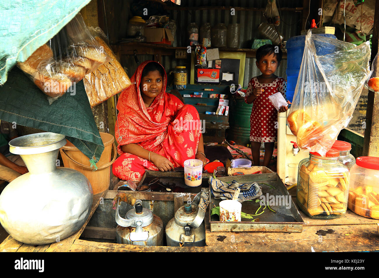 Poor Rural Woman in Her Tea Shop in Dhaka Stock Photo - Alamy
