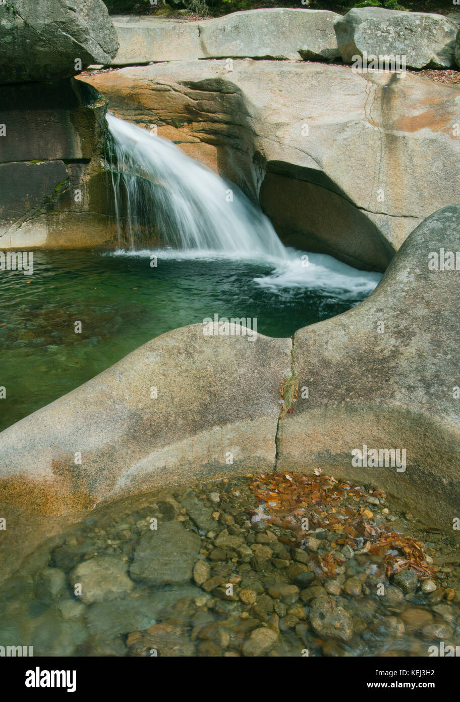 The Basin, striking waterfall and glacier-carved pool, Franconia Notch ...