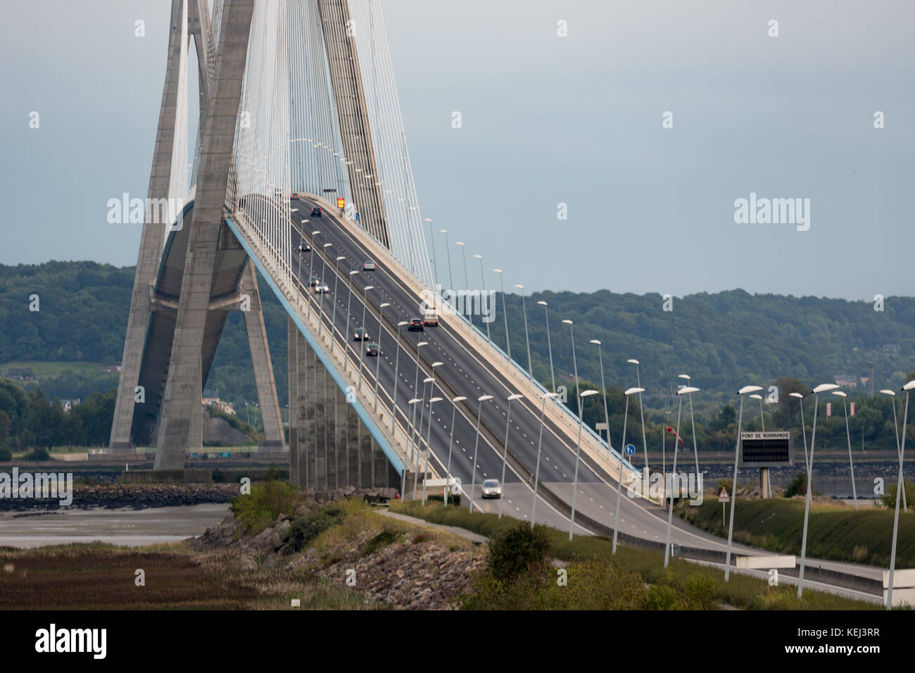 Pont de Normandie, bridge crossing river Seine near Le Havre in France ...