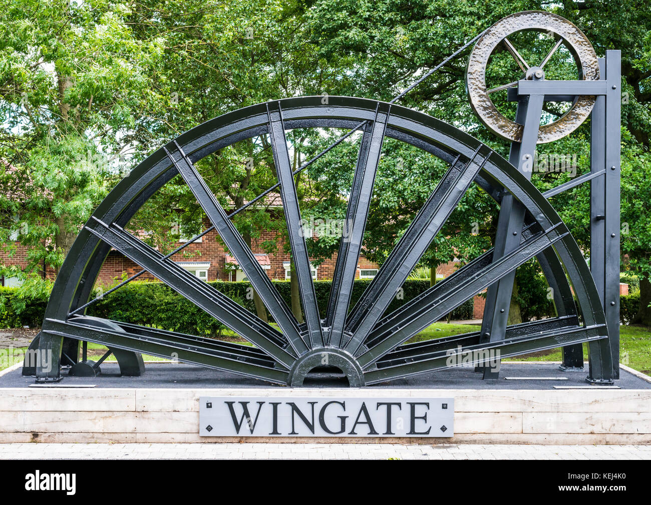 A shot of the memorial wheel celebrating the history of mining in the ...