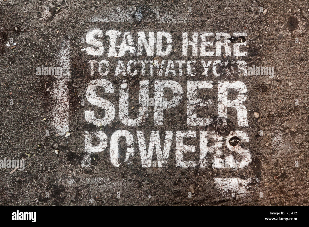 Stand Here to Activate Your Super Powers - spray-painted stencil on the ...