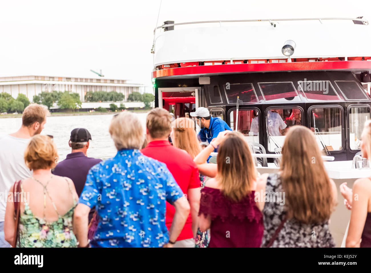 Washington DC, USA - August 4, 2017: Many people standing in Georgetown ...