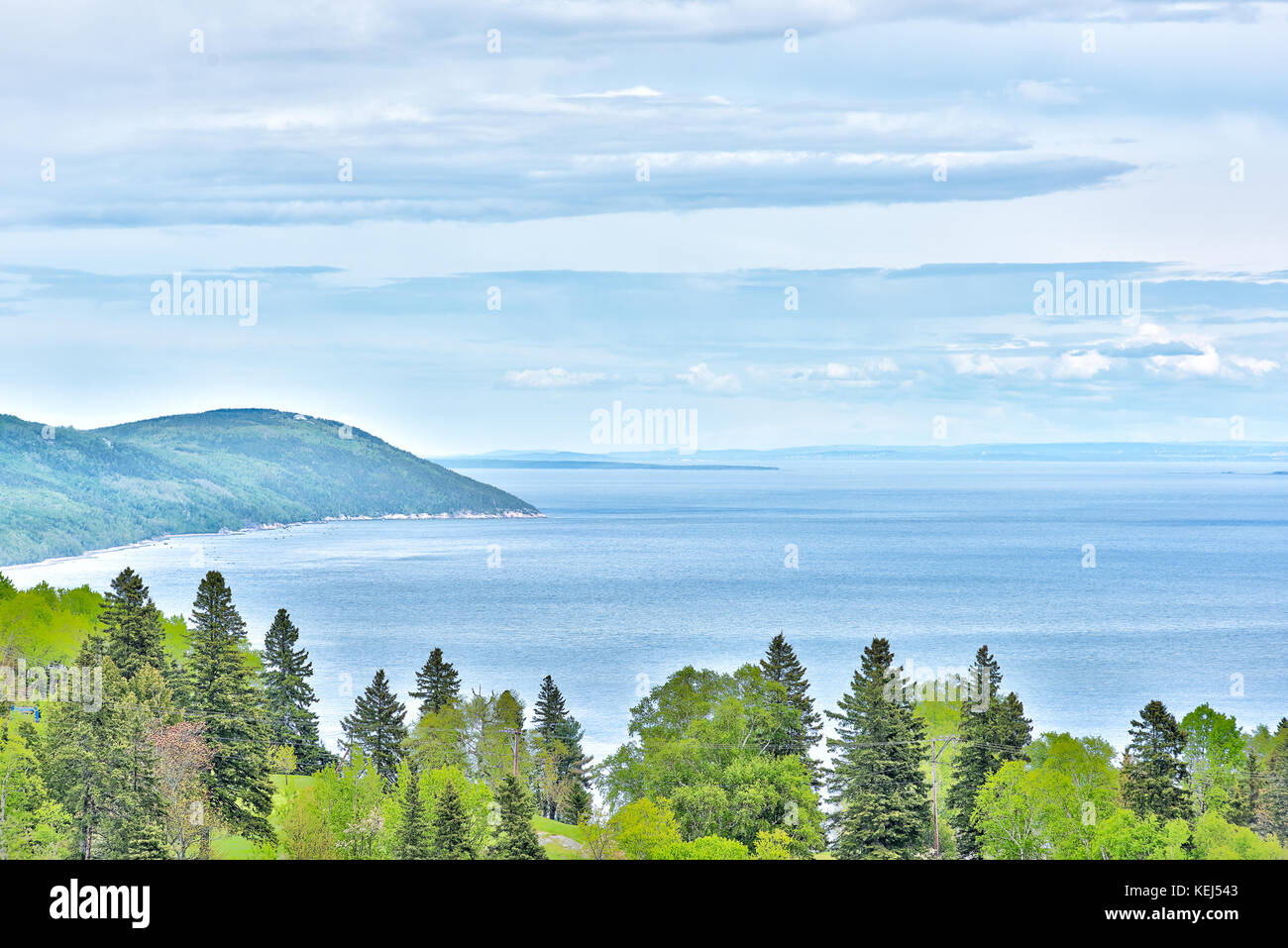 Landscape aerial view of mountain cliff coast and Saint Lawrence River ...