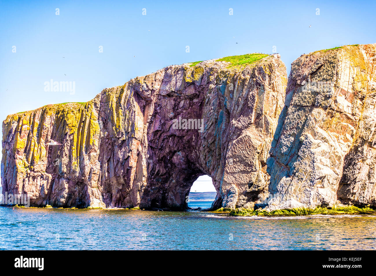 Rocher Perce rock in Gaspe Peninsula, Quebec, Gaspesie region with ...