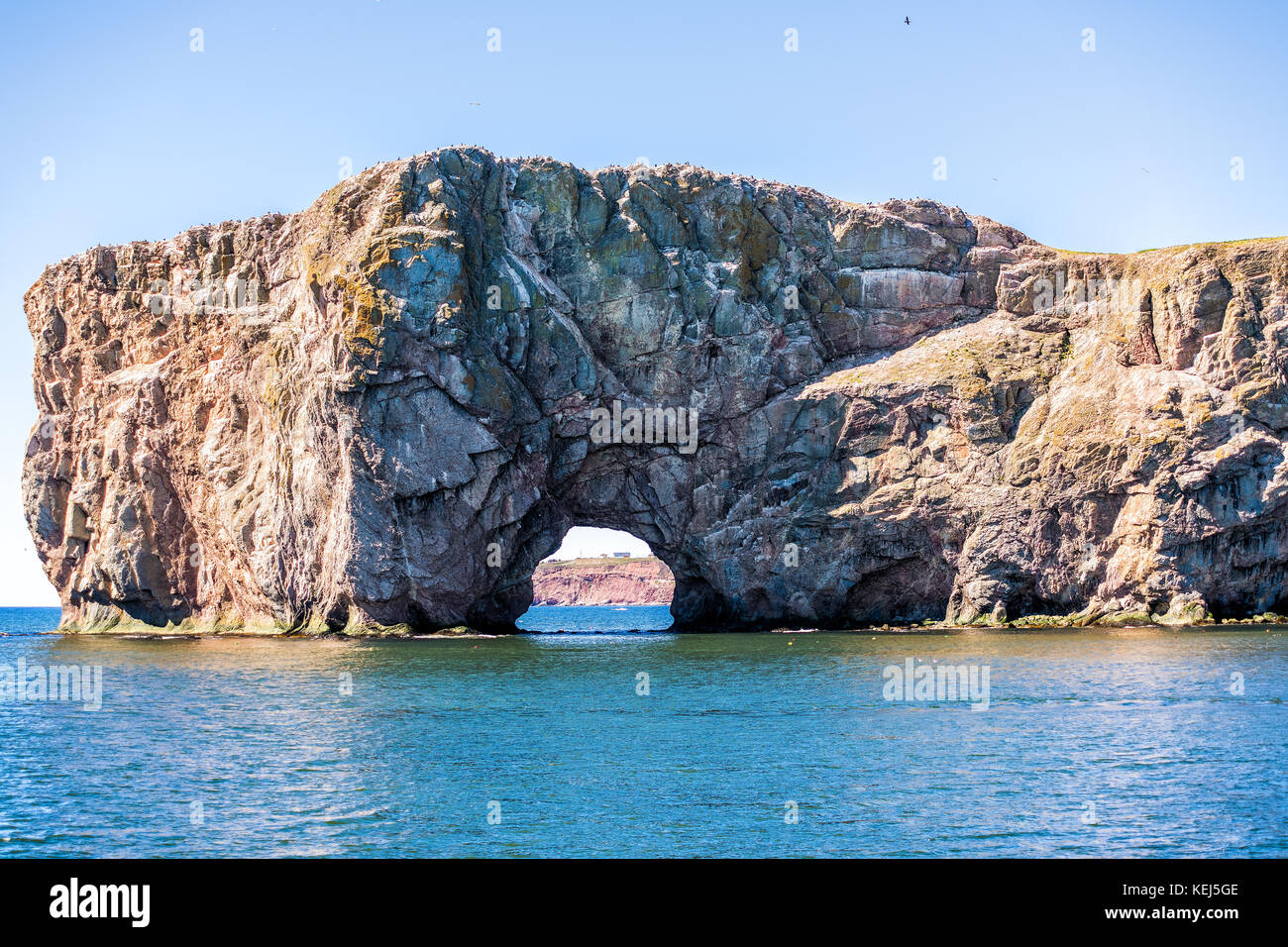 Rocher Perce rock cliff in Gaspesie region of Quebec, Canada Stock ...