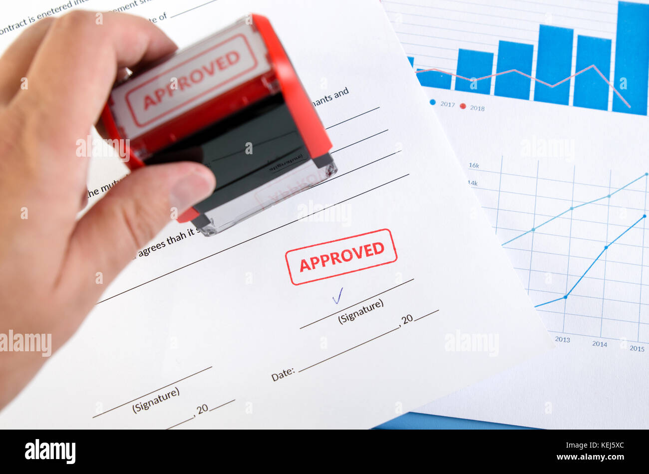Automatic stamp on the contract document. Approved agreement. approve ...