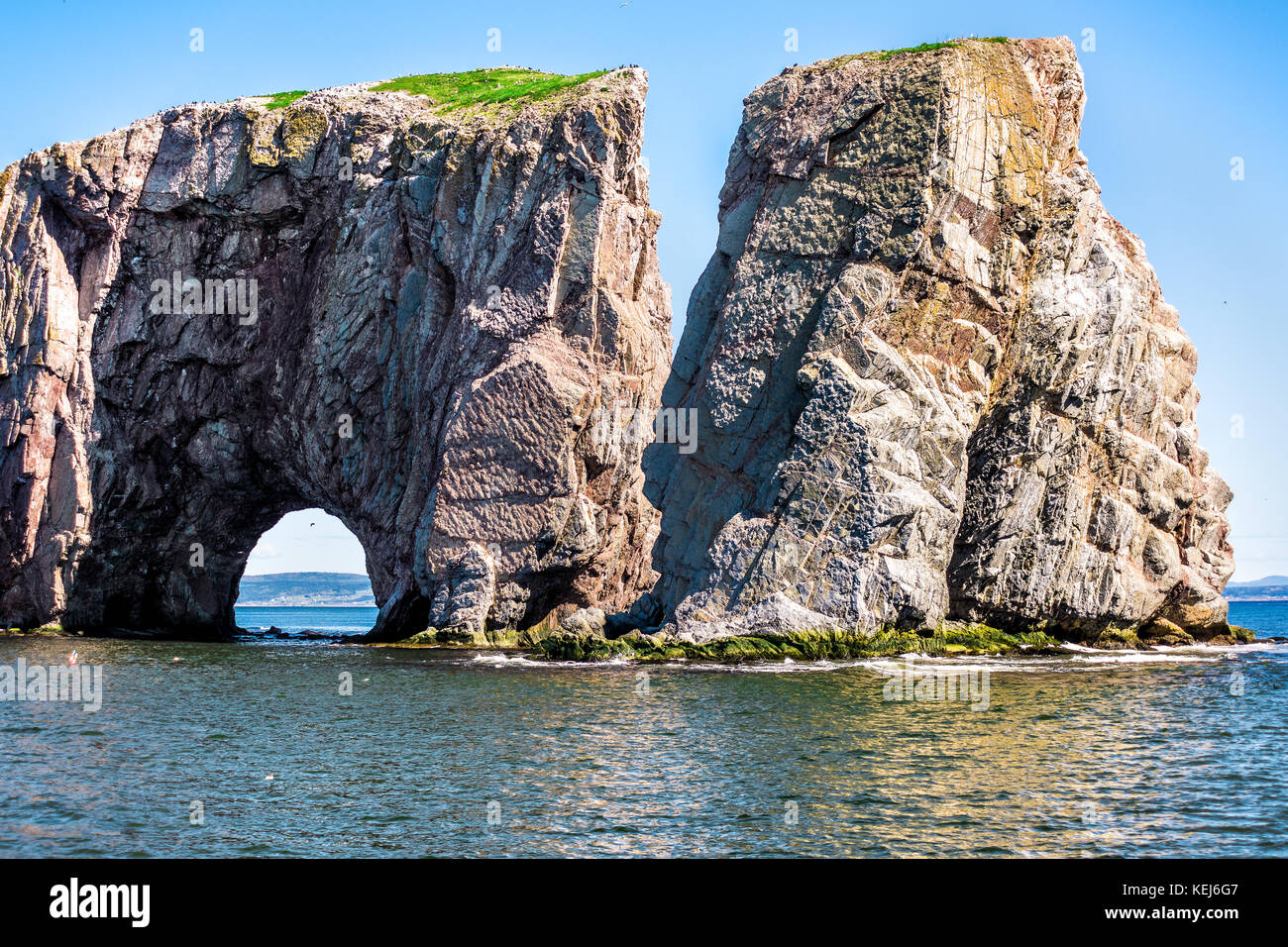 Rocher Perce rock in Gaspe Peninsula, Quebec, Gaspesie region with ...