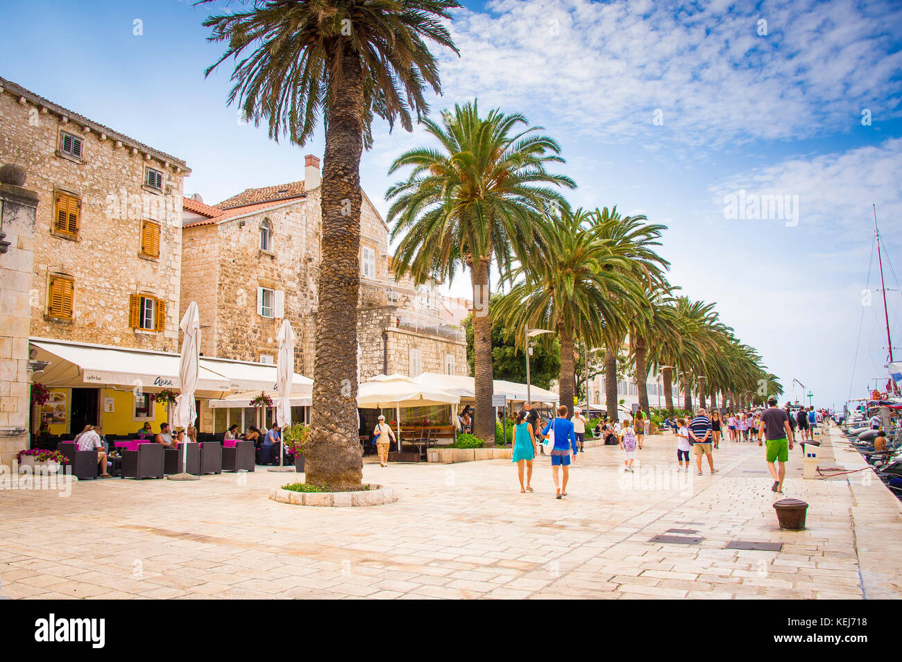 Hvar Town Riva is a promenade that surrounds the water. Croatia Stock ...