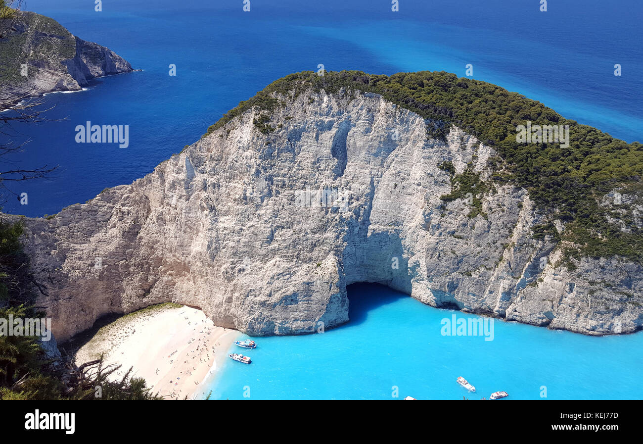 Navagio bay and Ship Wreck beach in a sunny day of summer Stock Photo ...