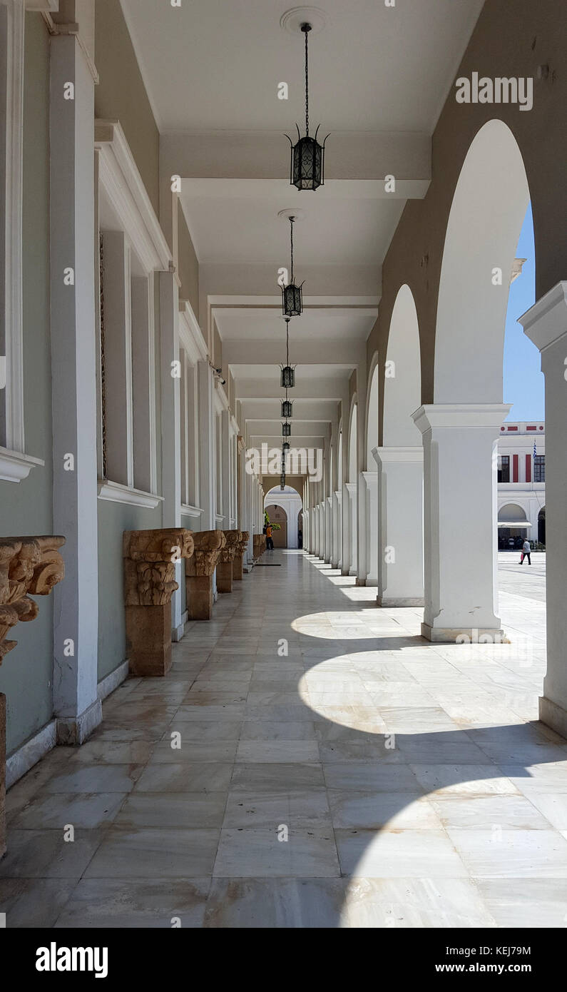 Columns of the Byzantine Museum at Solomos Square, in Zakynthos island ...