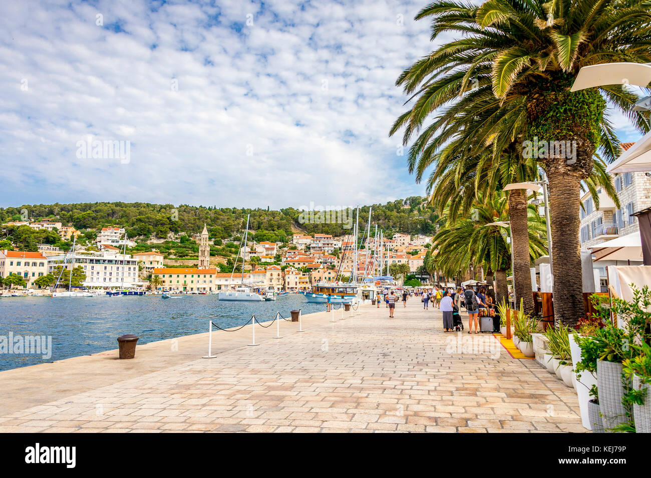 Hvar Town Riva is a promenade that surrounds the water. Croatia Stock ...
