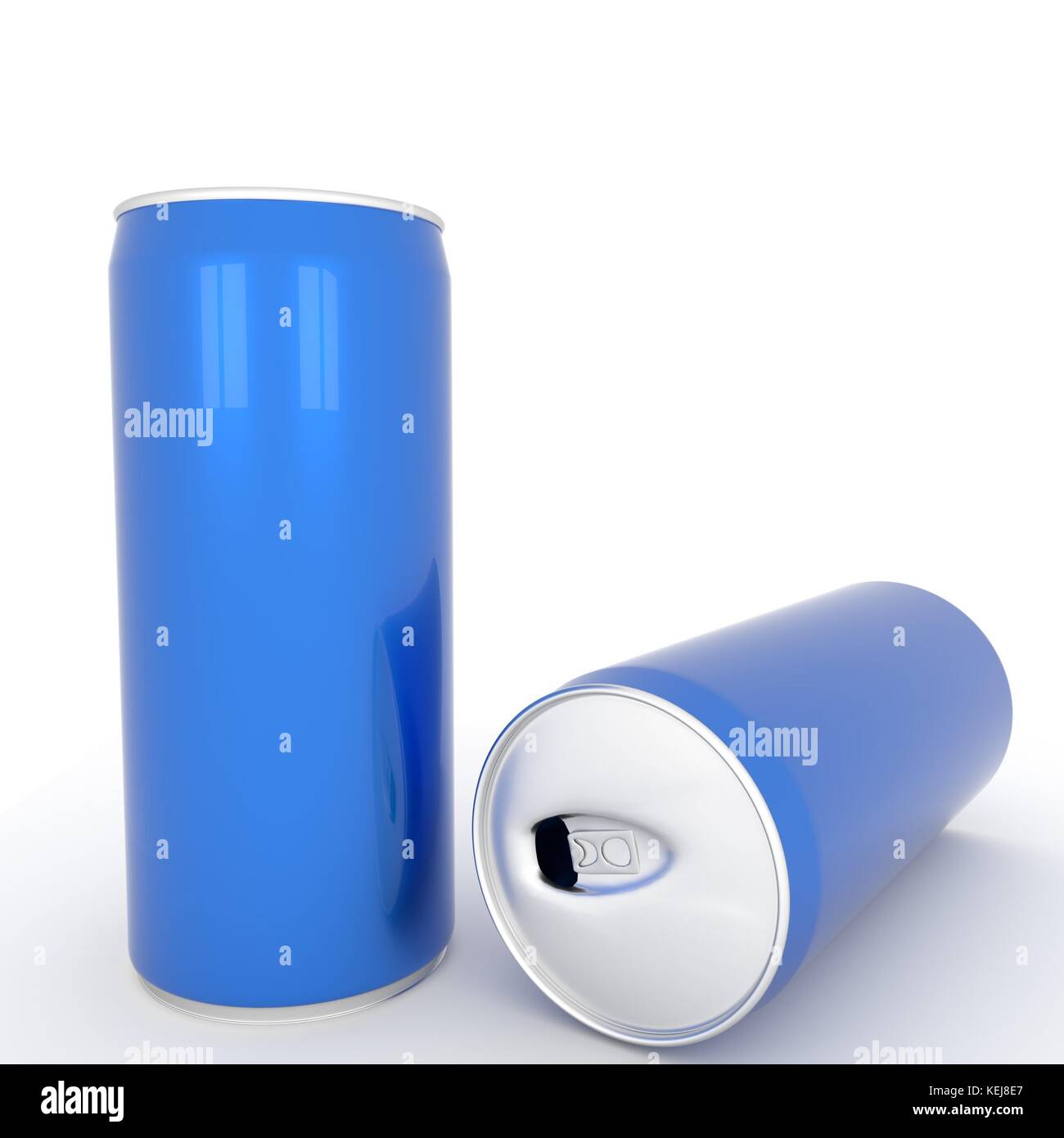 two blank aluminum blue cans on isolated white in 3D rendering Stock ...