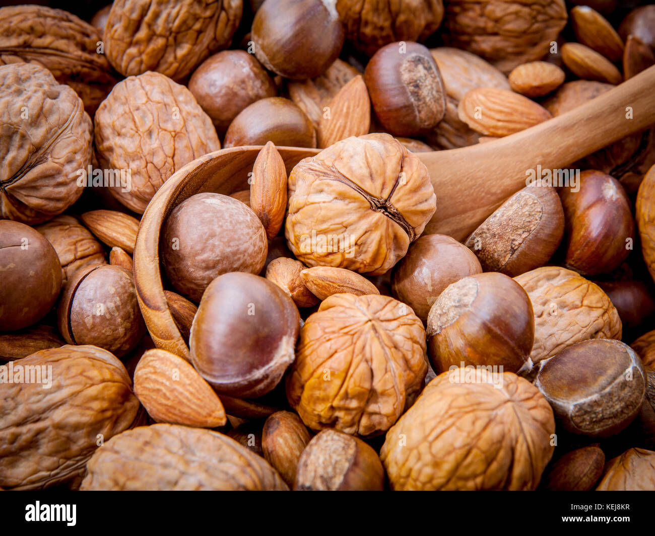 Background with different kinds of nuts walnuts kernels ,macadamia ...