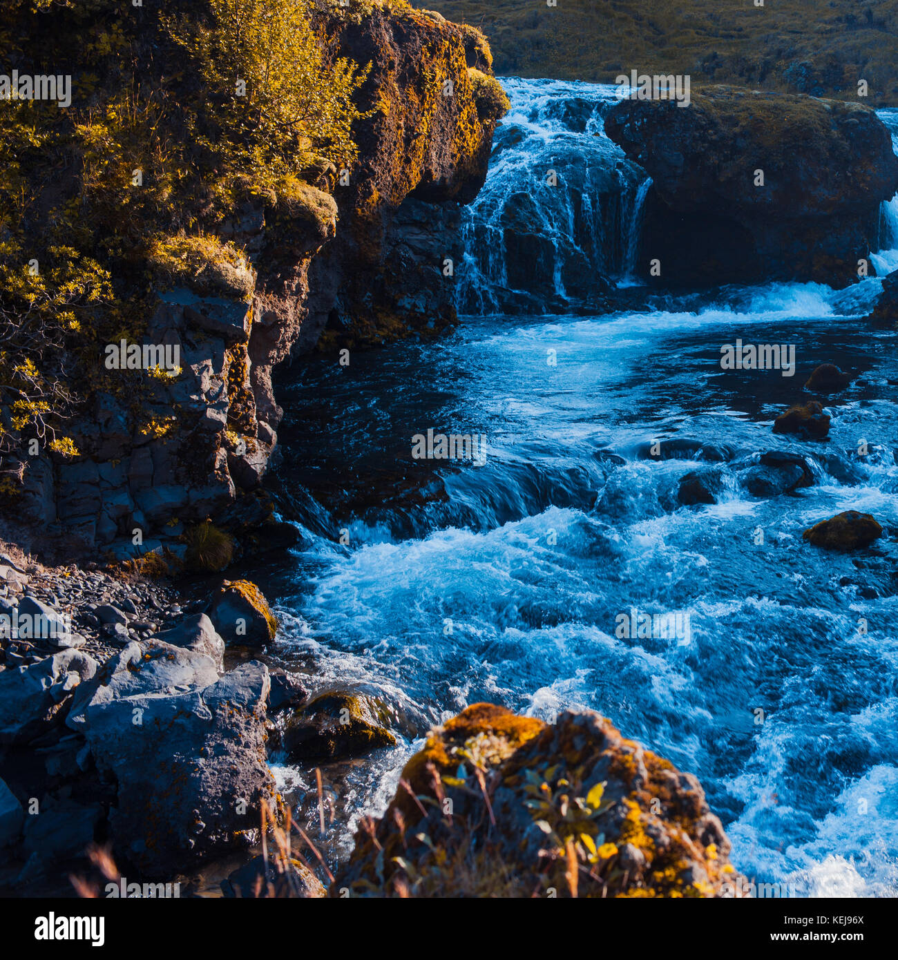 Iceland, mountain river with strong flow, beautiful landscape Stock ...