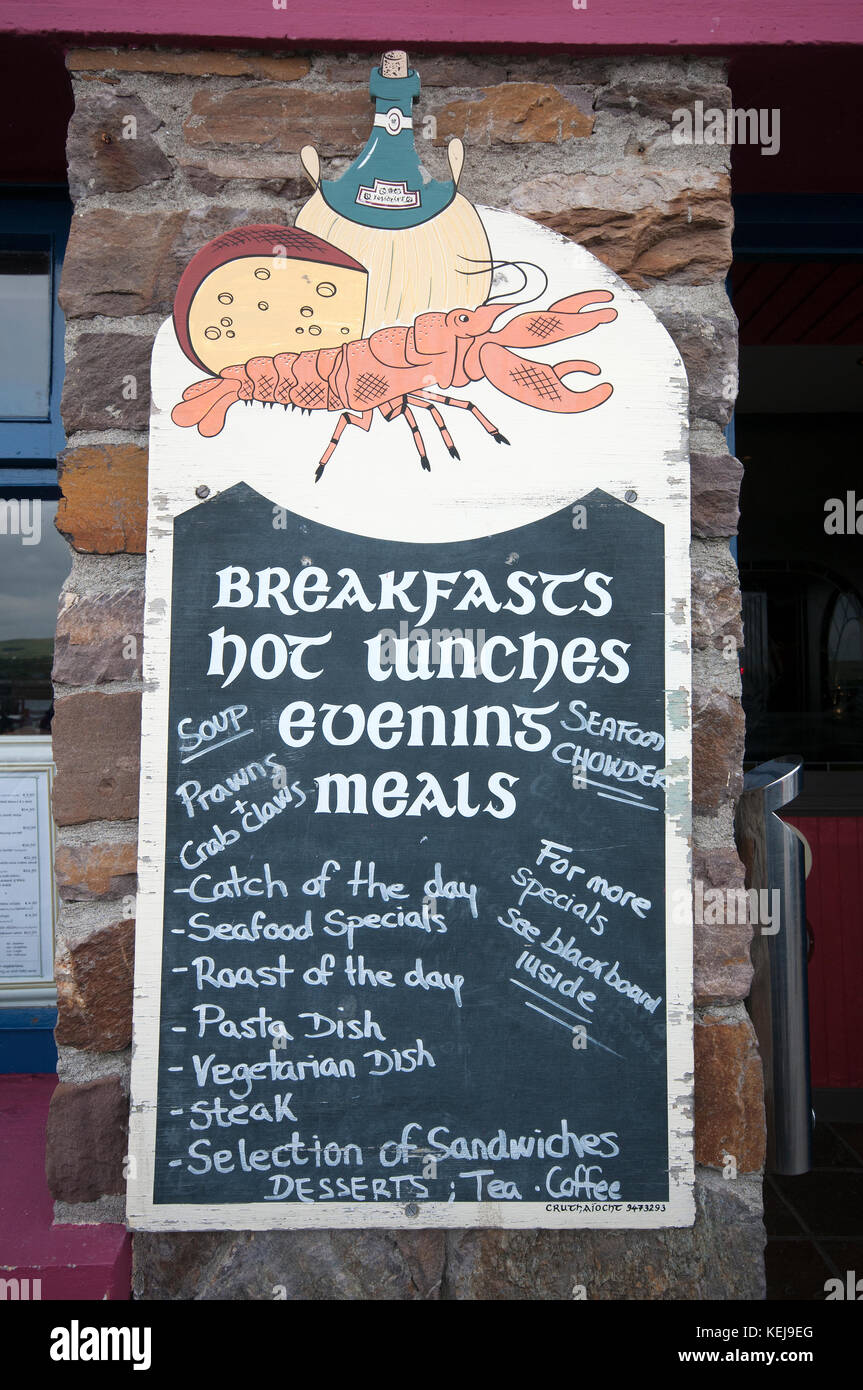 Menu sign at The Bridge Bar and The Moorings Restaurant, Portmagee ...