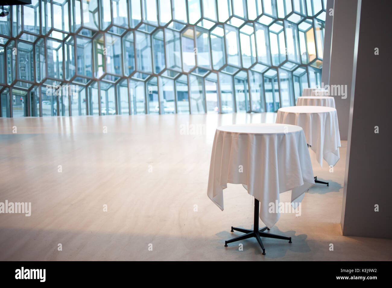 Empty hall for a buffet of free space on the left Stock Photo - Alamy