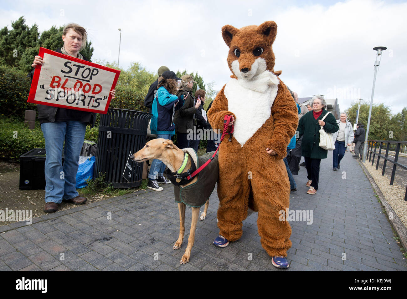 Anti hunt campaigners outside national trust agm steam museum hi-res ...