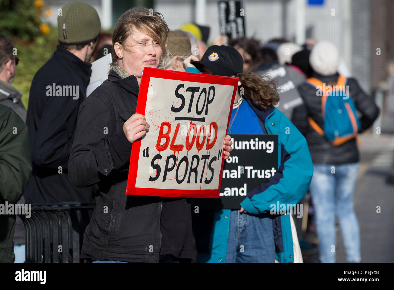 Anti-hunt campaigners outside the National Trust AGM at the Steam ...