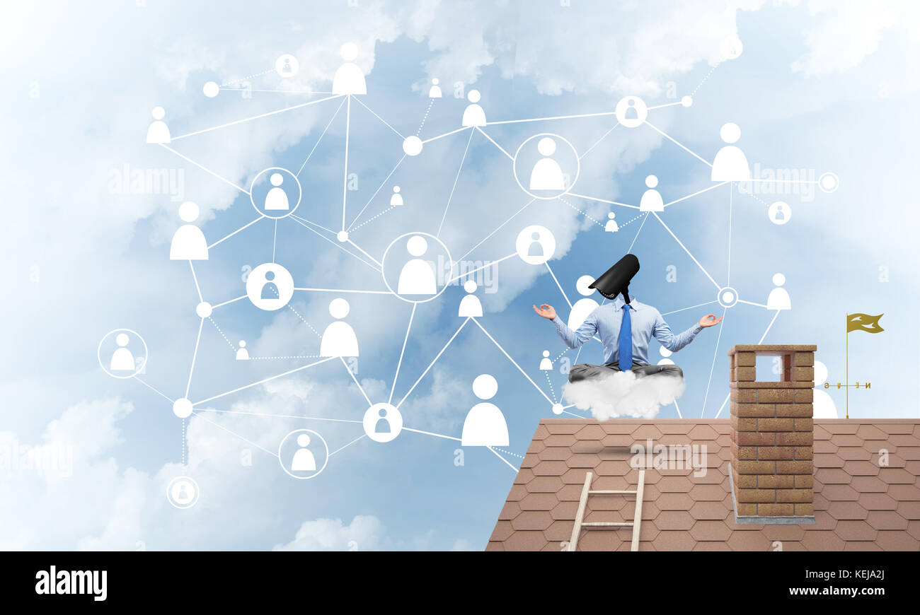 Concept of security and privacy protection with camera headed man ...