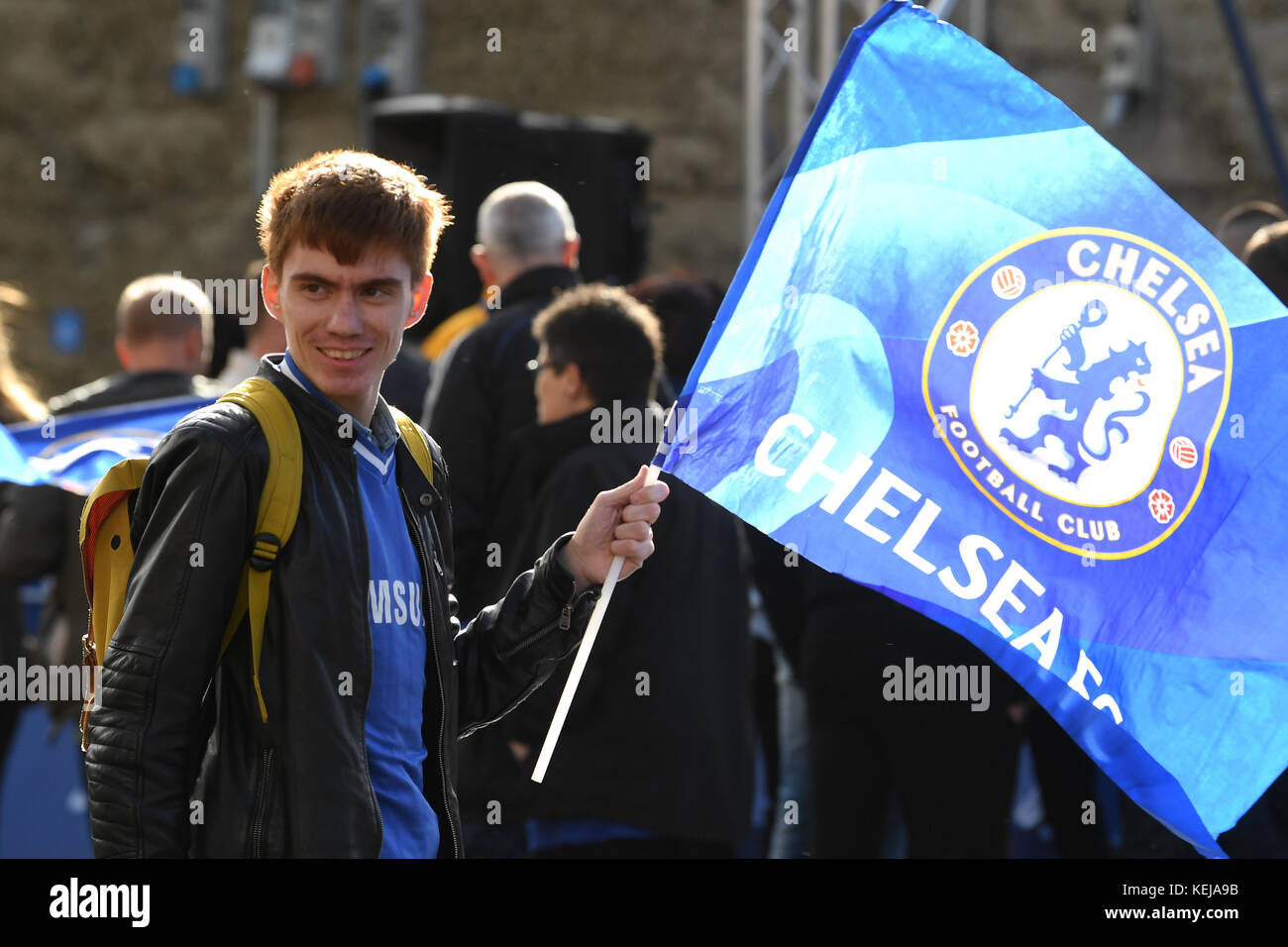 A Chelsea fan before the Premier League match at Stamford Bridge ...