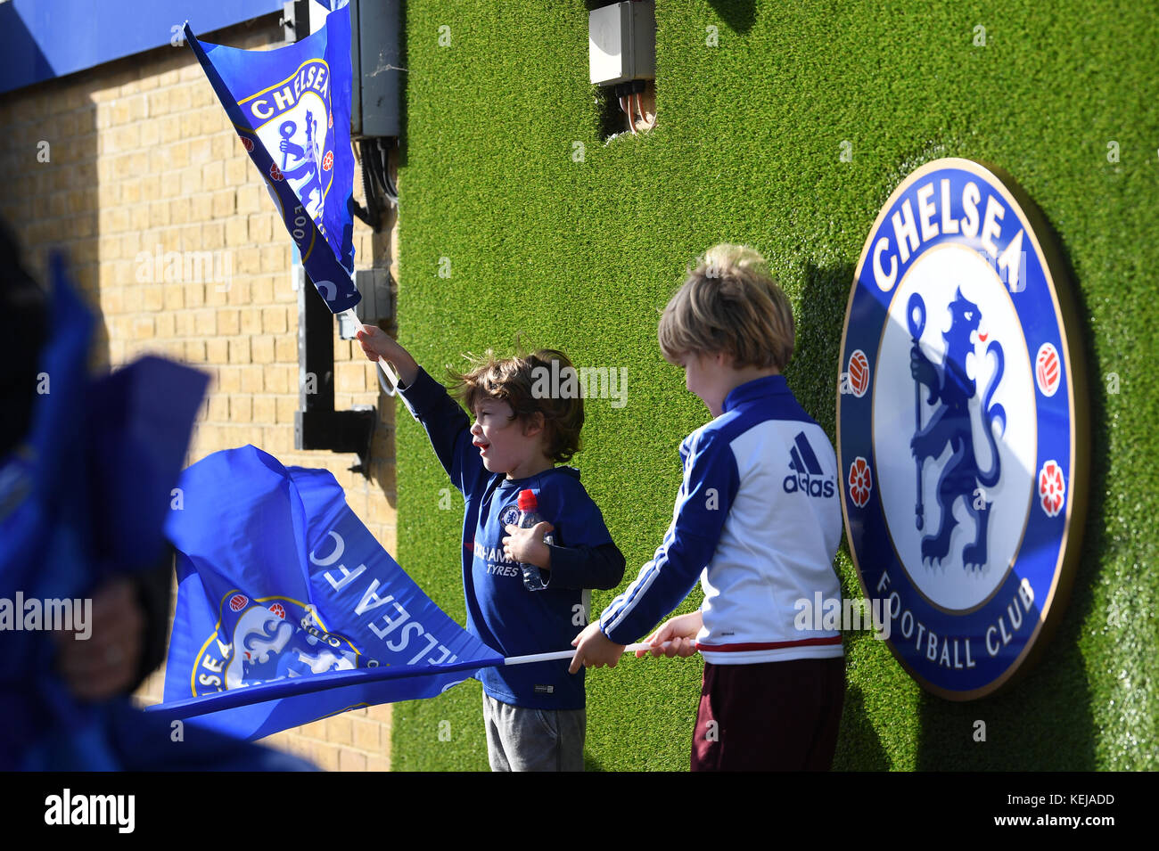 Young Chelsea fans outside Stamford Bridge before the Premier League ...