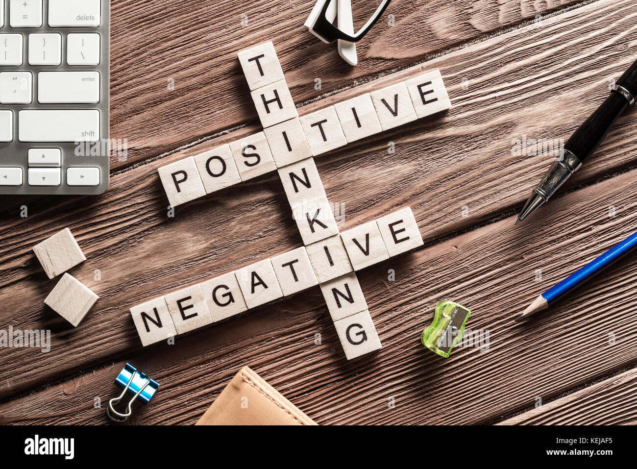 Conceptual business keywords on table with elements of game making ...