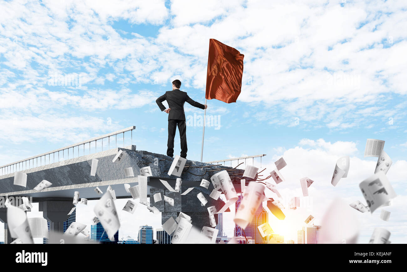 Man with flag presenting leadership concept Stock Photo - Alamy