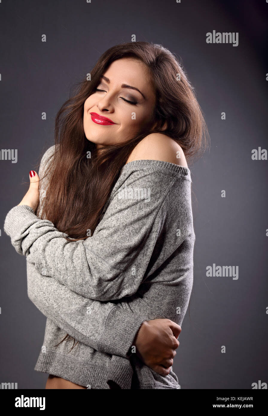 Happy makeup woman hugging hi-res stock photography and images - Alamy