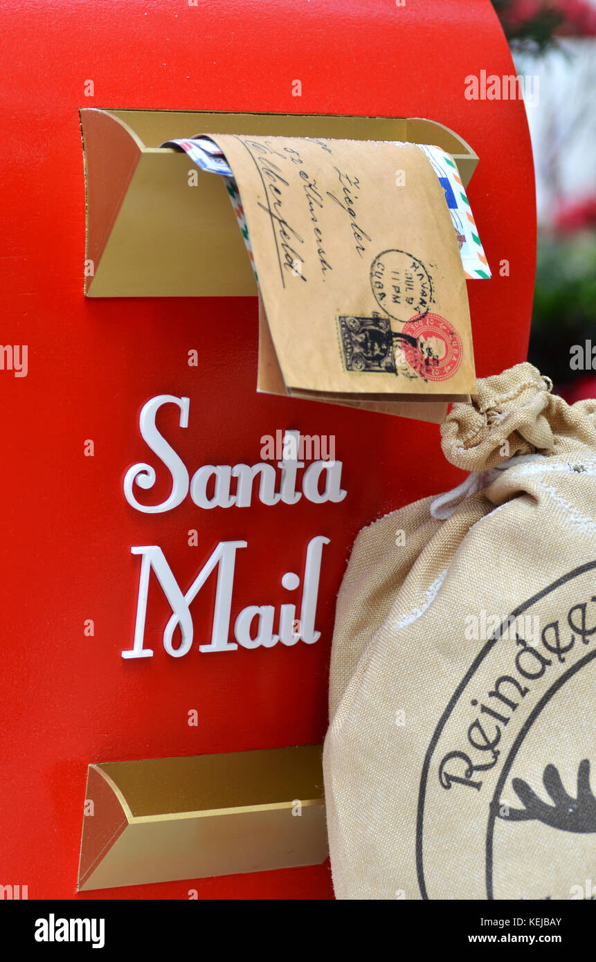 Red mailbox and mail to Santa. Merry Christmas Stock Photo - Alamy