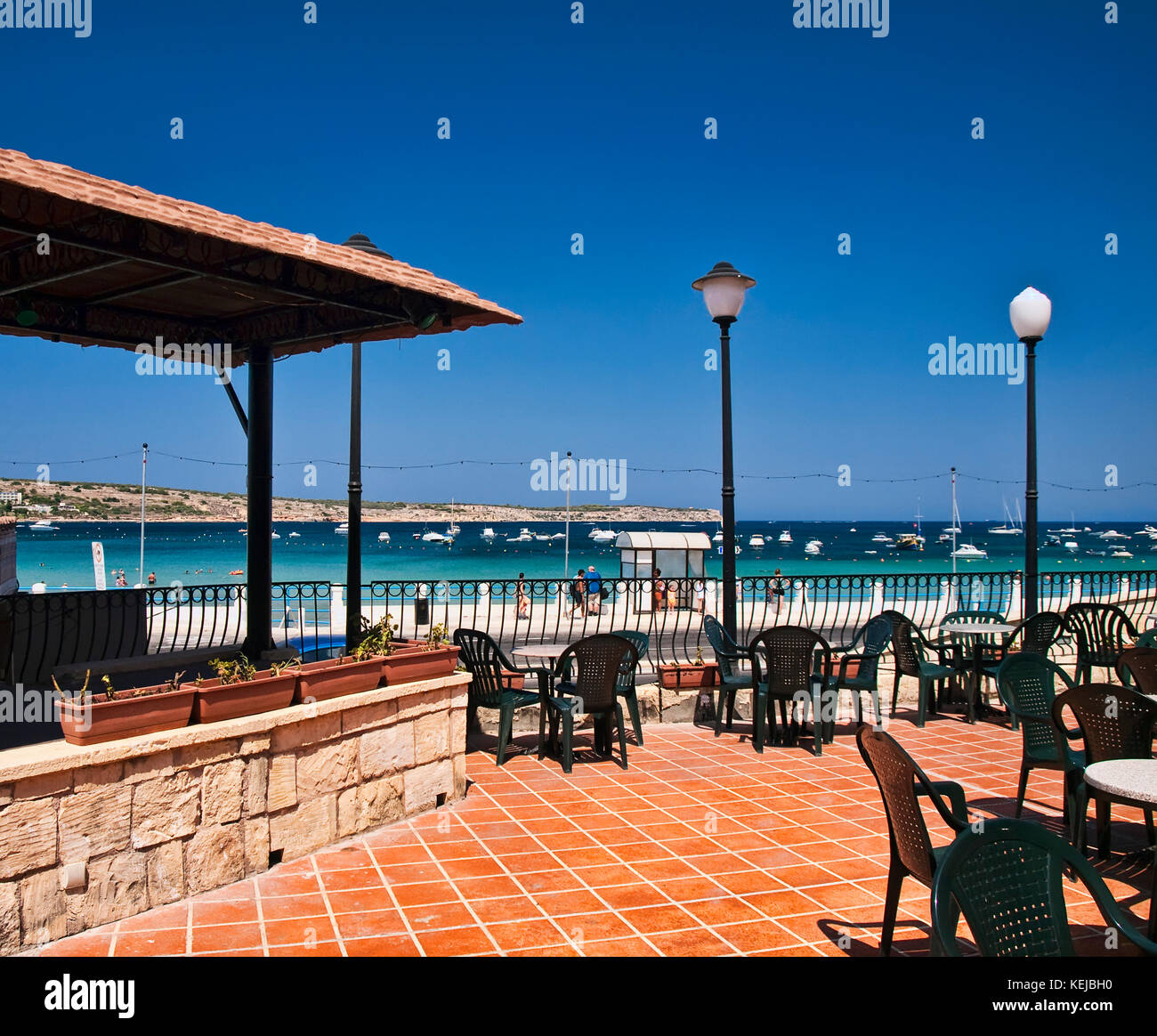 View of the Mediterranean from one of the seafront restaurants in Malta ...