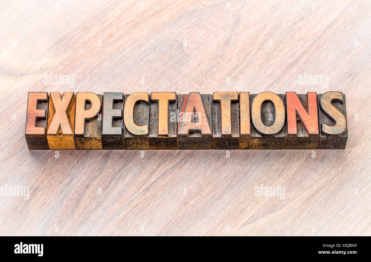 expectations word abstract in vintage letterpress wood type Stock Photo ...